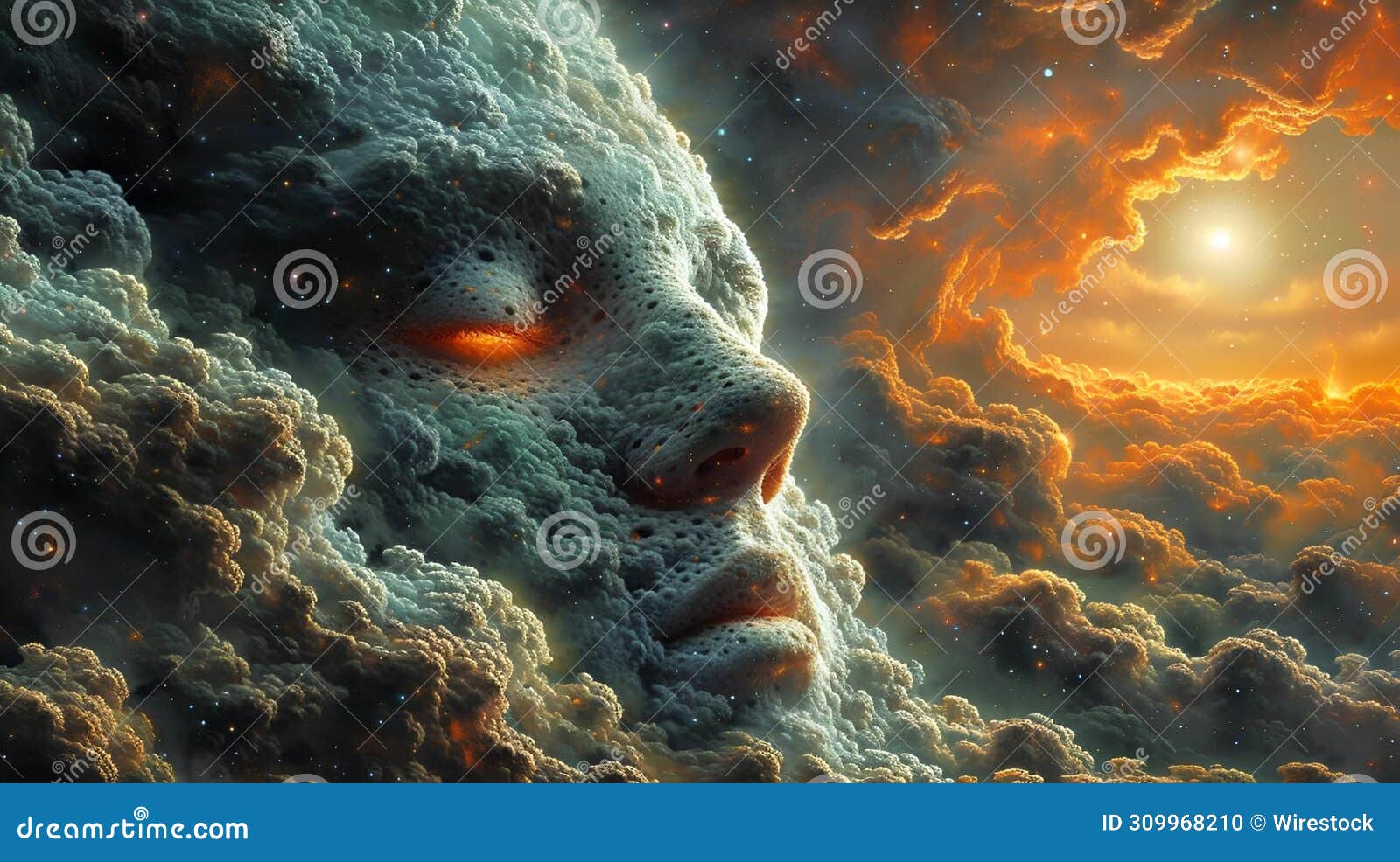 AI Generated Illustration of a Giant Face in Clouds Stock Illustration ...