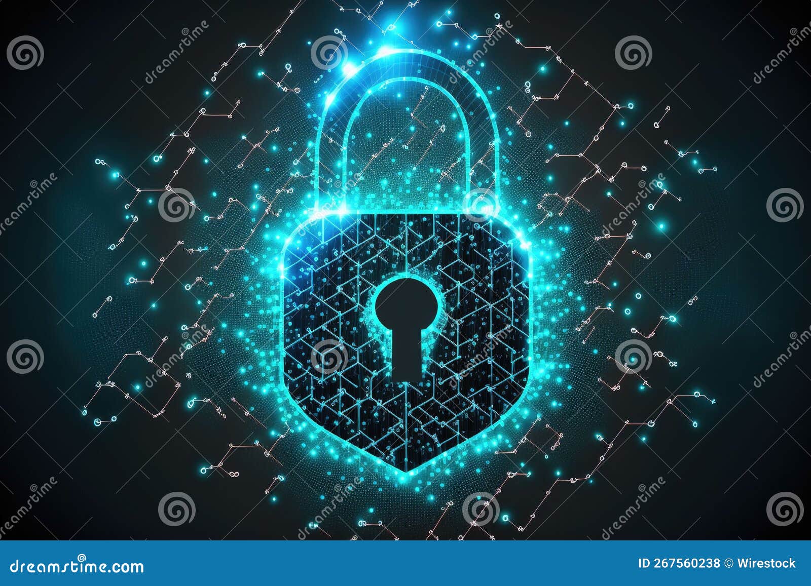 AI Generated Illustration of a Glowing Lock on a Blue Background - the ...