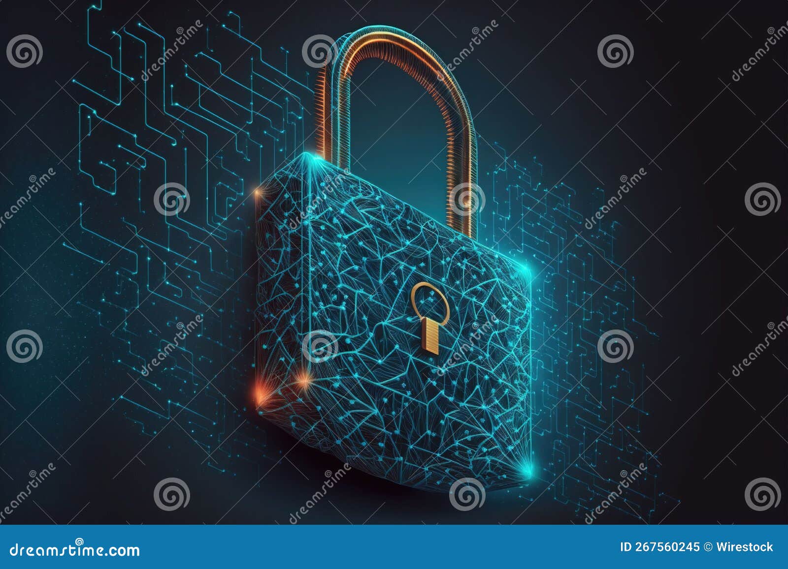 AI Generated Illustration of a Glowing Lock on a Blue Background - the ...