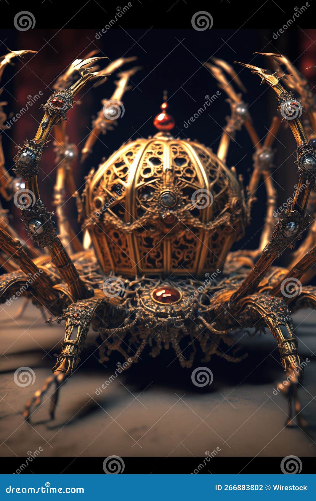 AI-generated Illustration of a Golden Spider with a Luxury Crown Stock ...