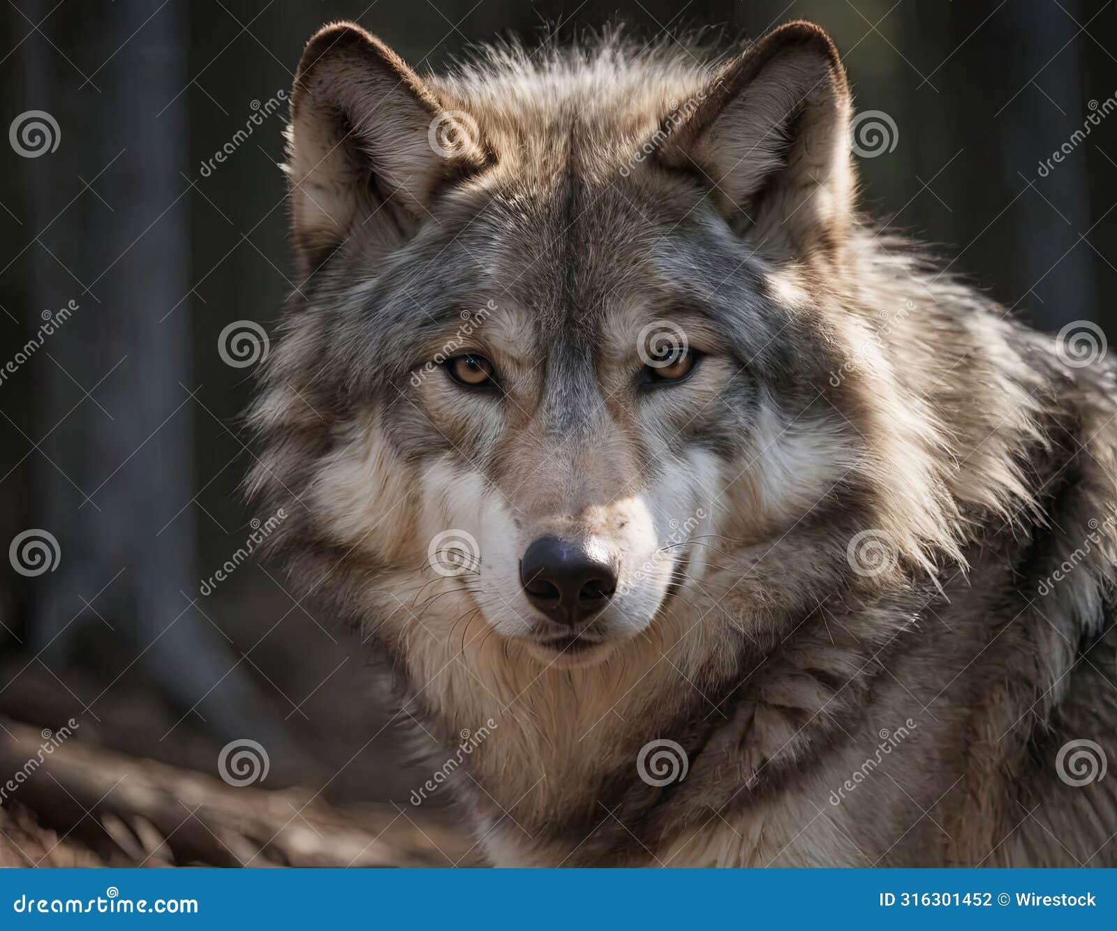 AI-generated Illustration of a Gray Wolf in a Forest Looking at the ...