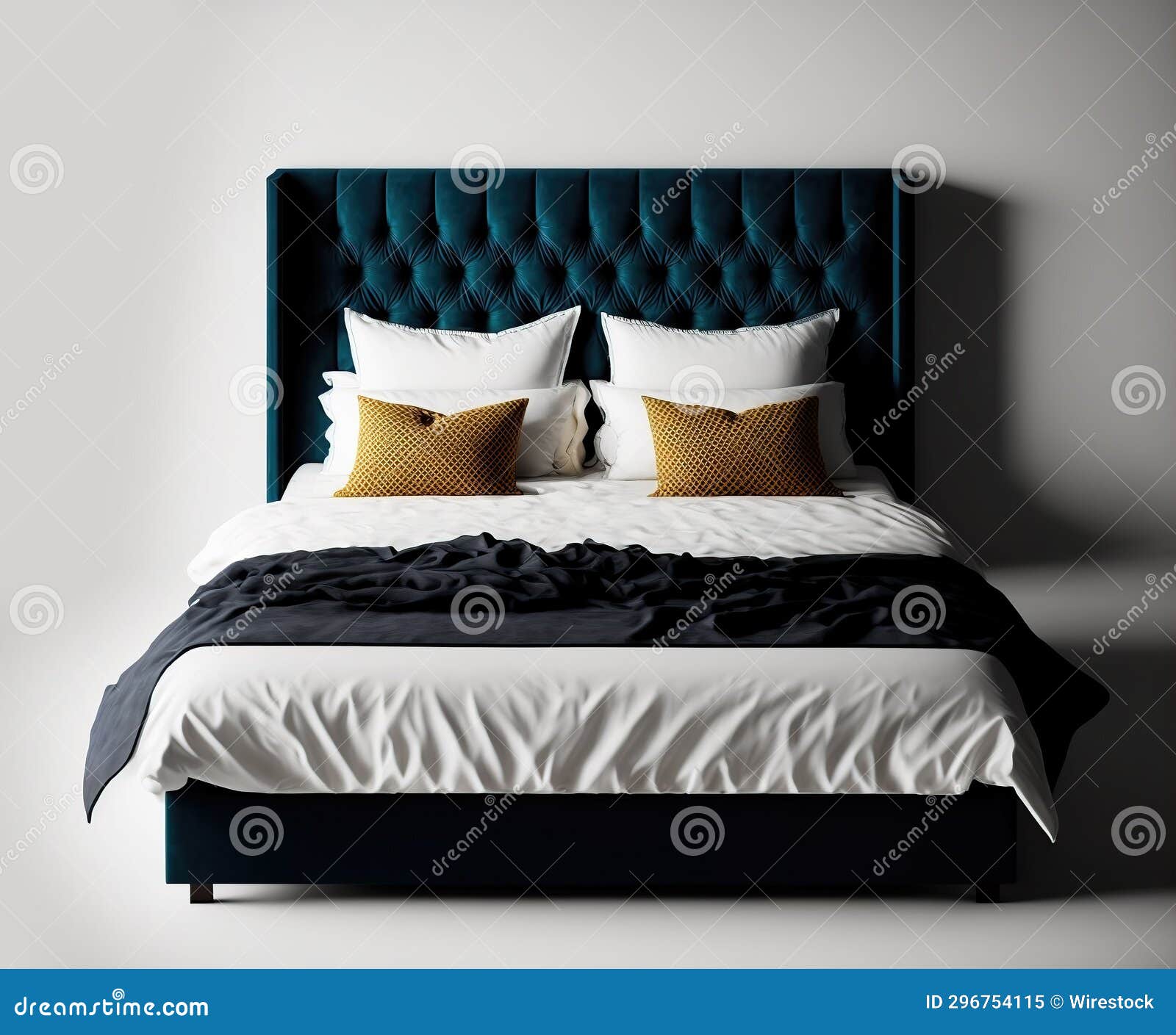 AI Generated Illustration of a Green Bed with Upholstered Headboard ...