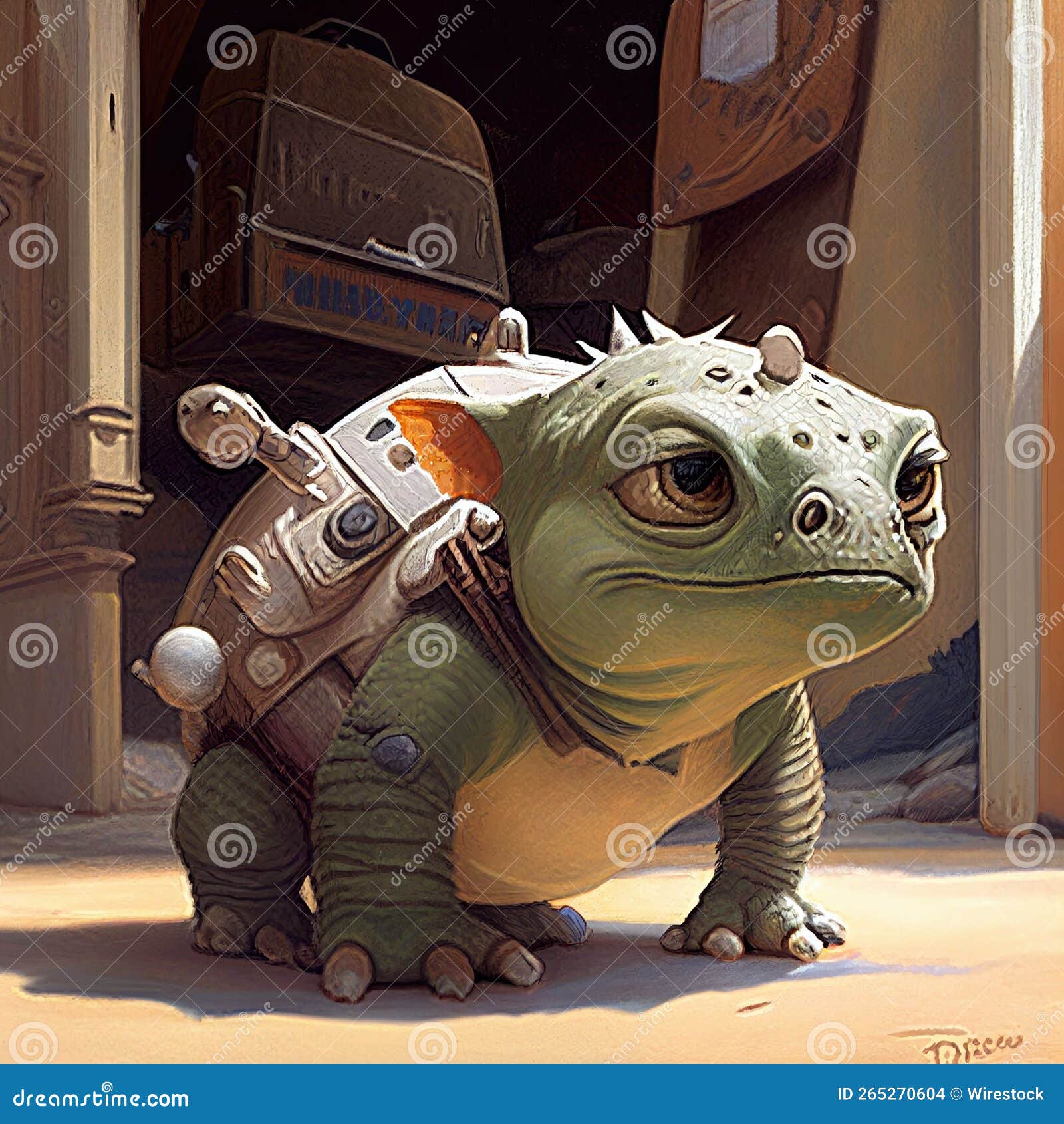 AI-generated Illustration of a Green Dinosaur with a Metal Shell on Its ...