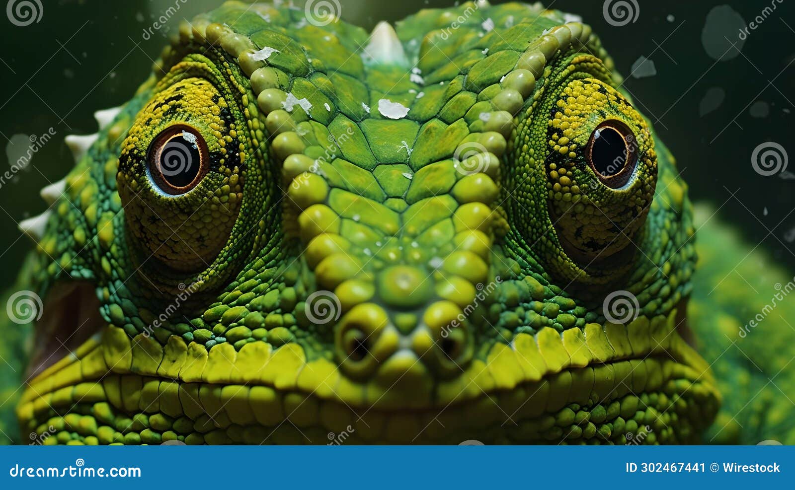 AI Generated Illustration of a Green Lizard Eyes Looking into the ...