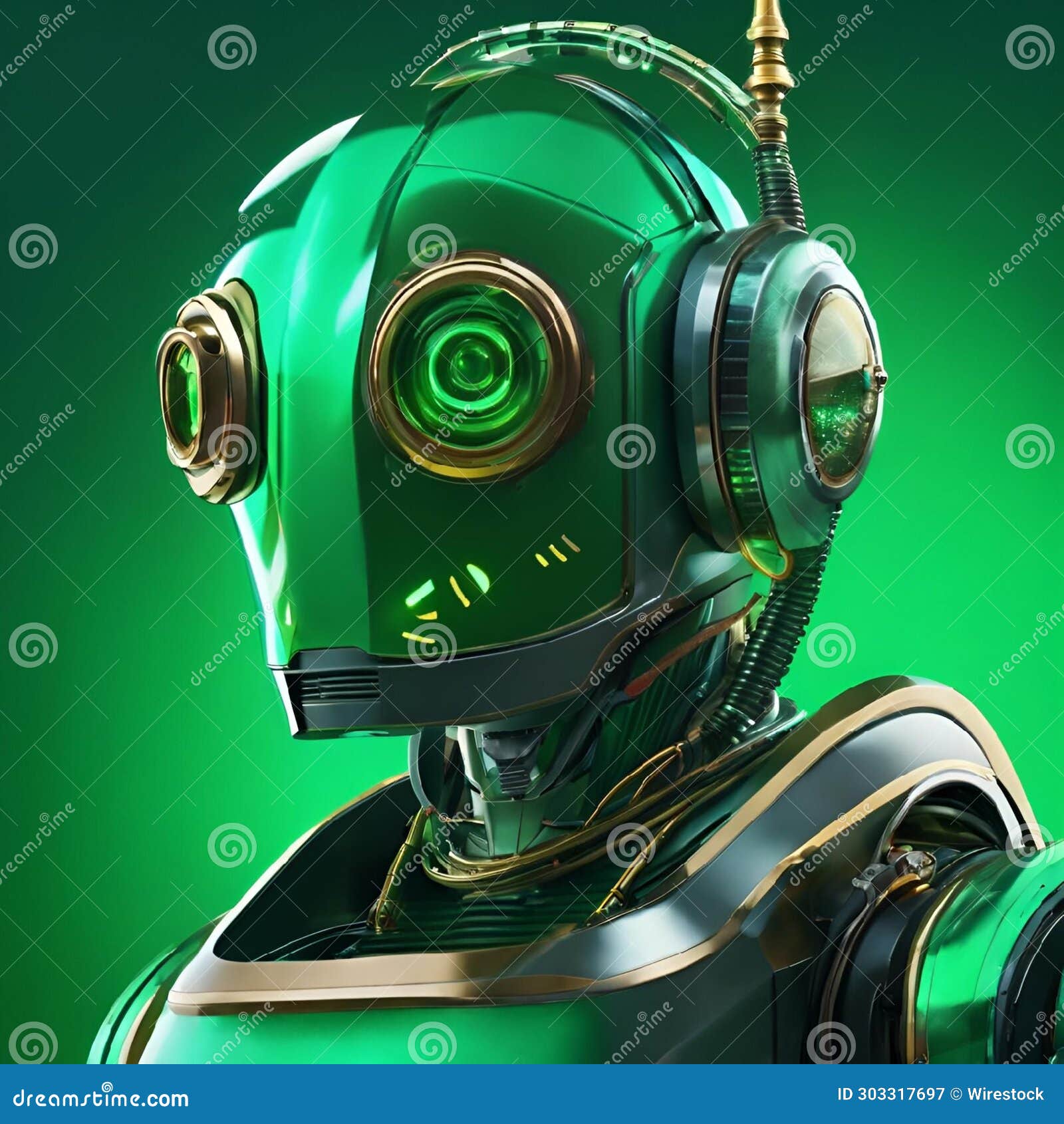 AI Generated Illustration of a Green Robotic Figure on a Green ...