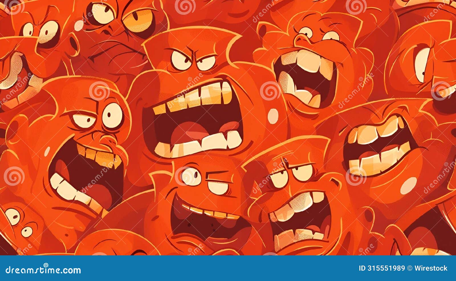 AI Generated Illustration of a Group of Angry Faces with One Smiling in ...