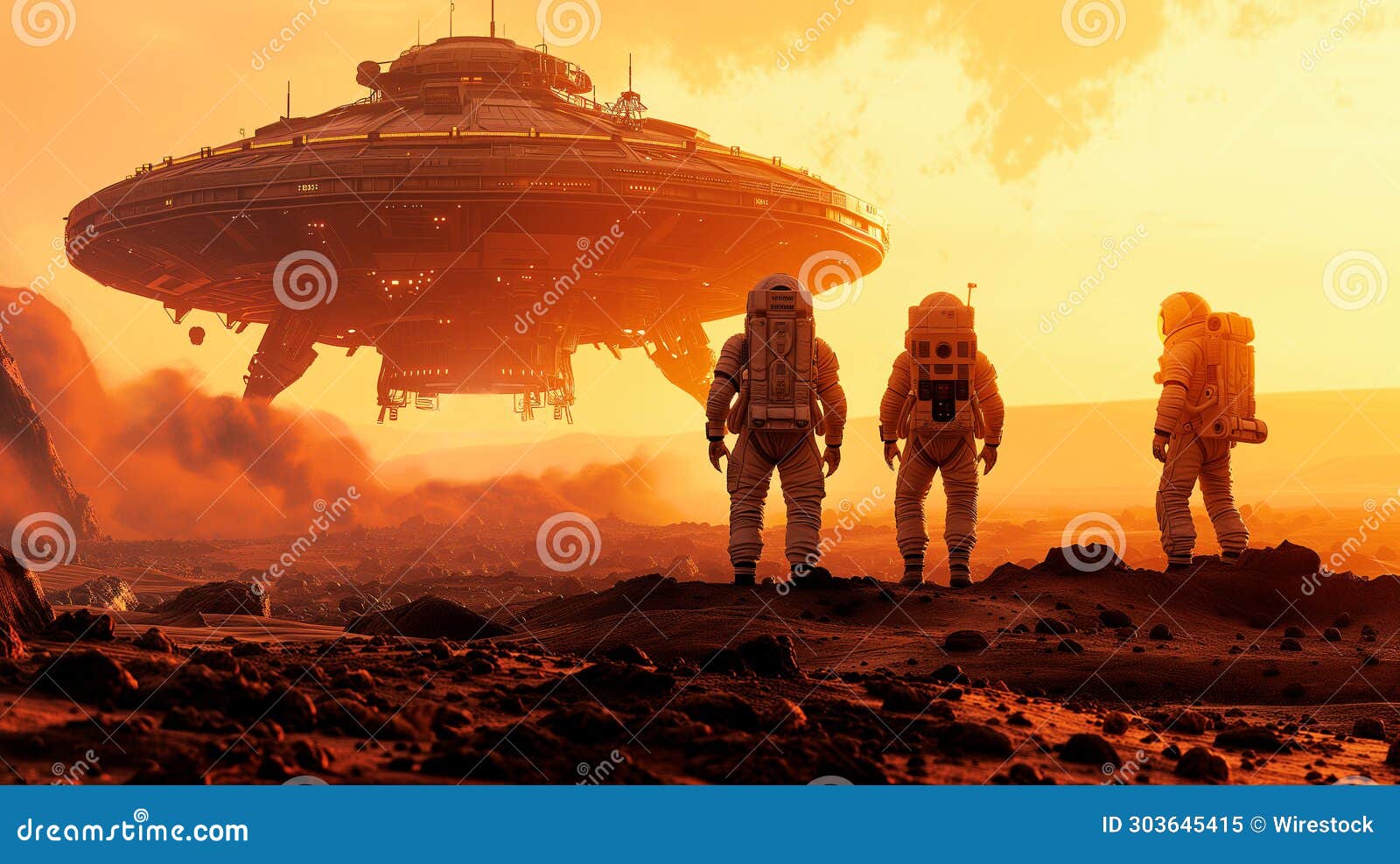 AI Generated Illustration of a Group of Astronauts Around a Spaceship ...
