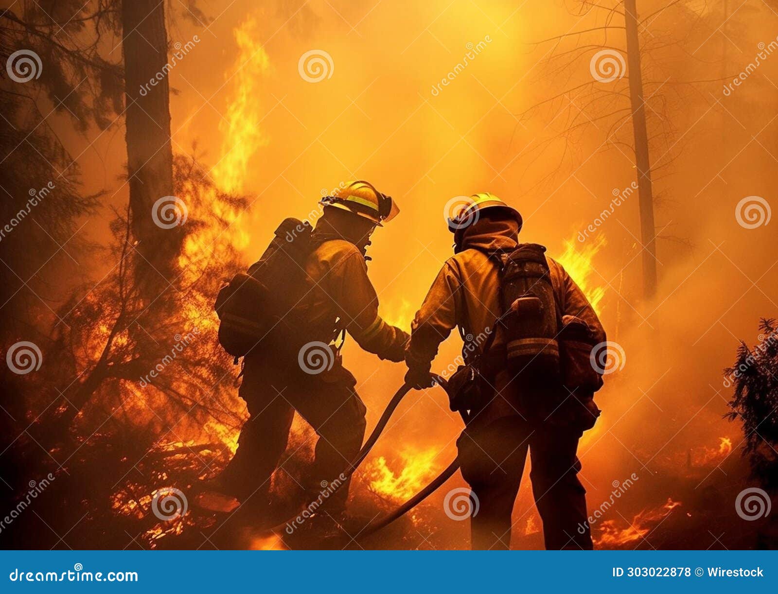 Group Of Firefighters With Buckets And Hose Vector Illustration ...
