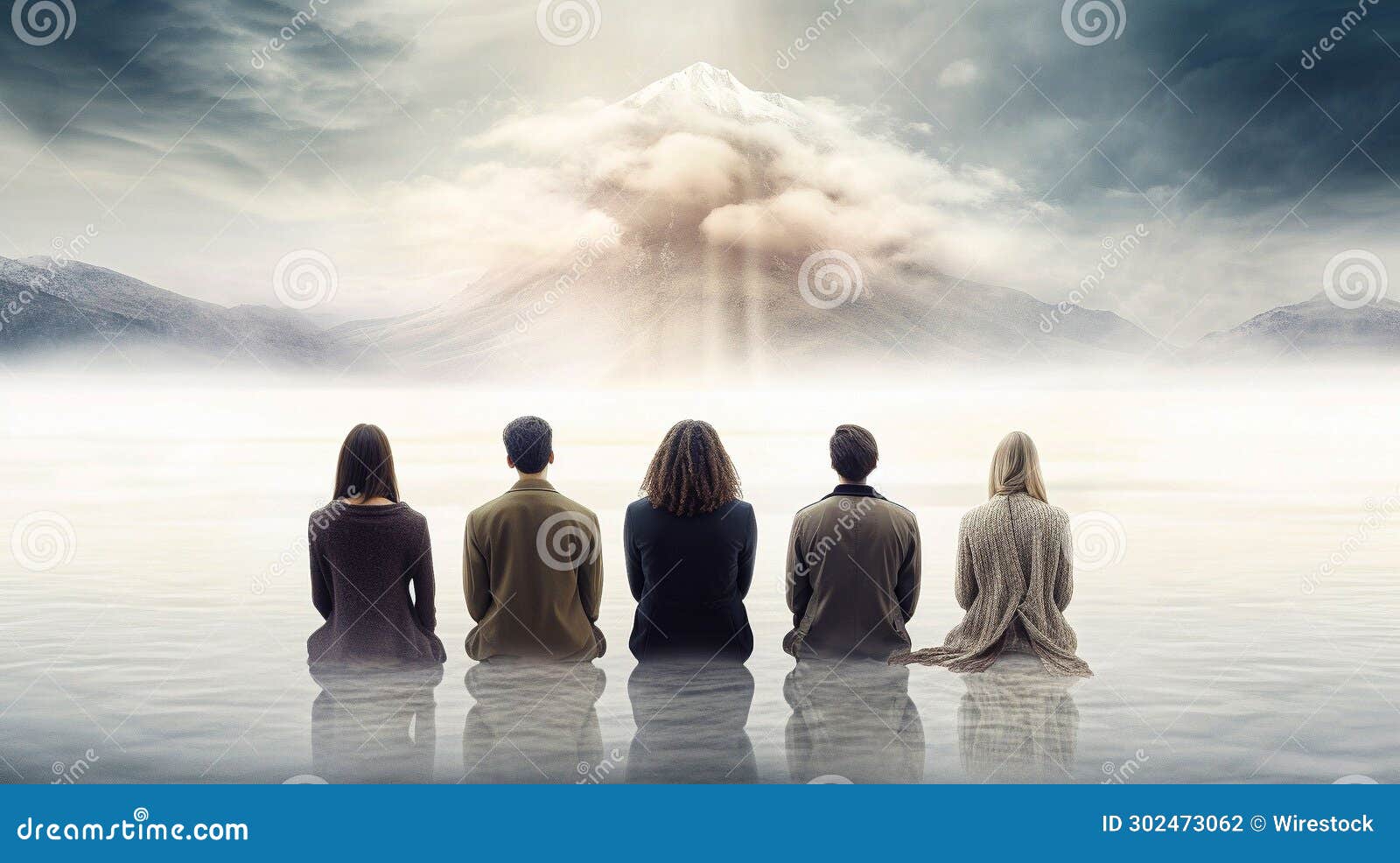 Group Of Five Business Persons Walking In The Park Back To Office ...