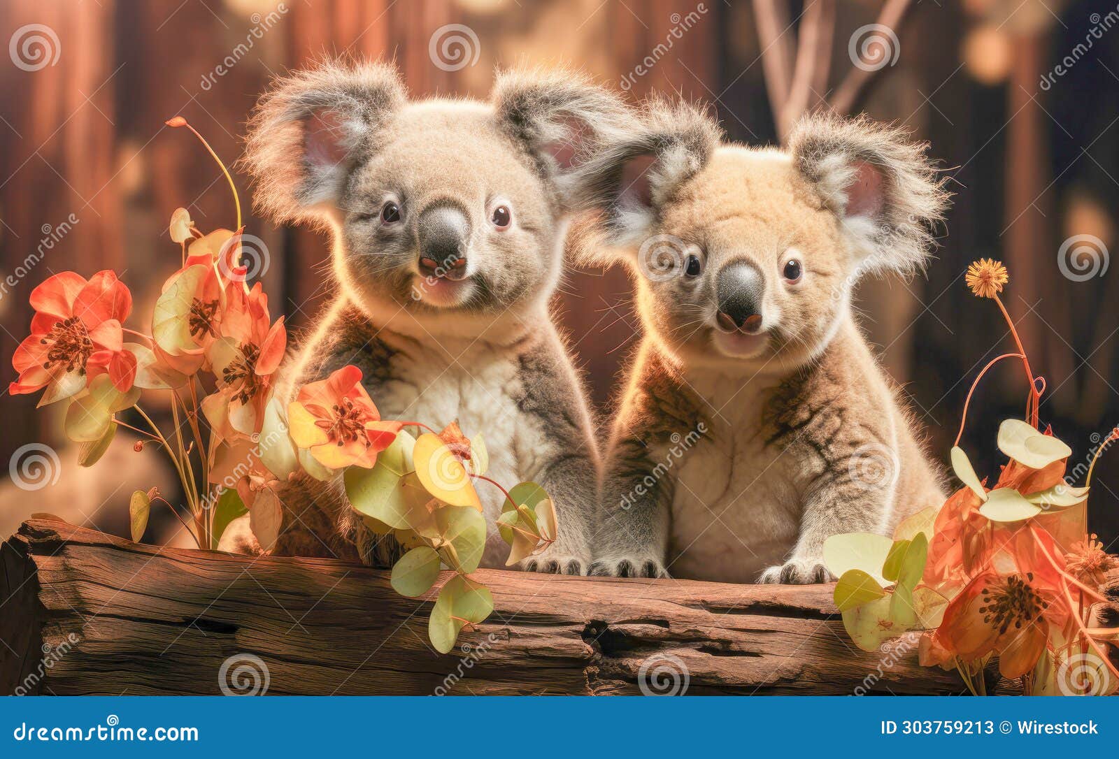 AI Generated Illustration of a Group of Koalas in a Forest, Looking ...