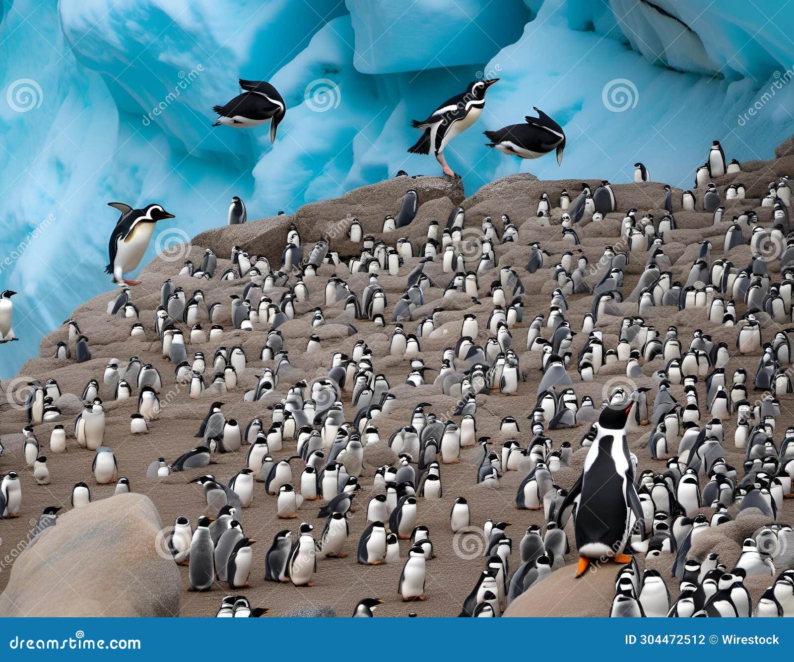 AI Generated Illustration of a Group of Penguins Perched on Rocky Cliff ...