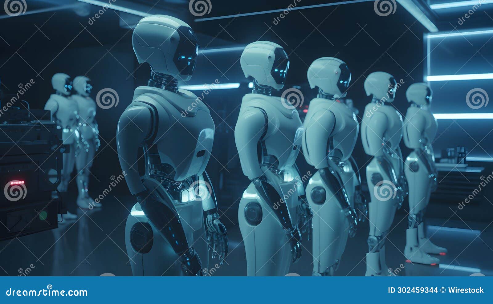 Group Of Robotic Assistants Or Artificial Intelligence Robots Royalty ...