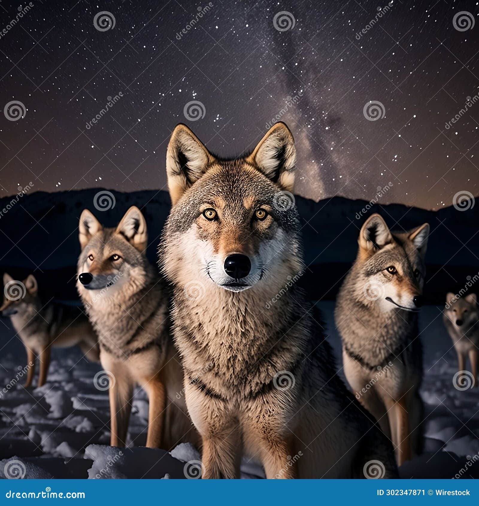 AI Generated Illustration of a Group of Wolves, with an Illuminated ...