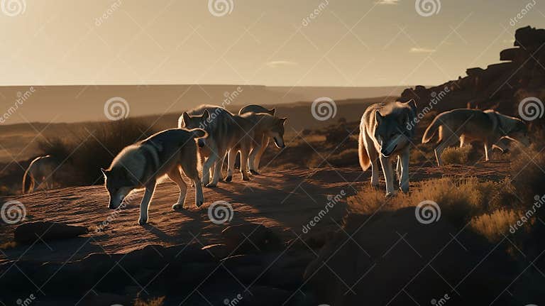 AI Generated Illustration of a Group of Wolves Walking Along a Dirt ...