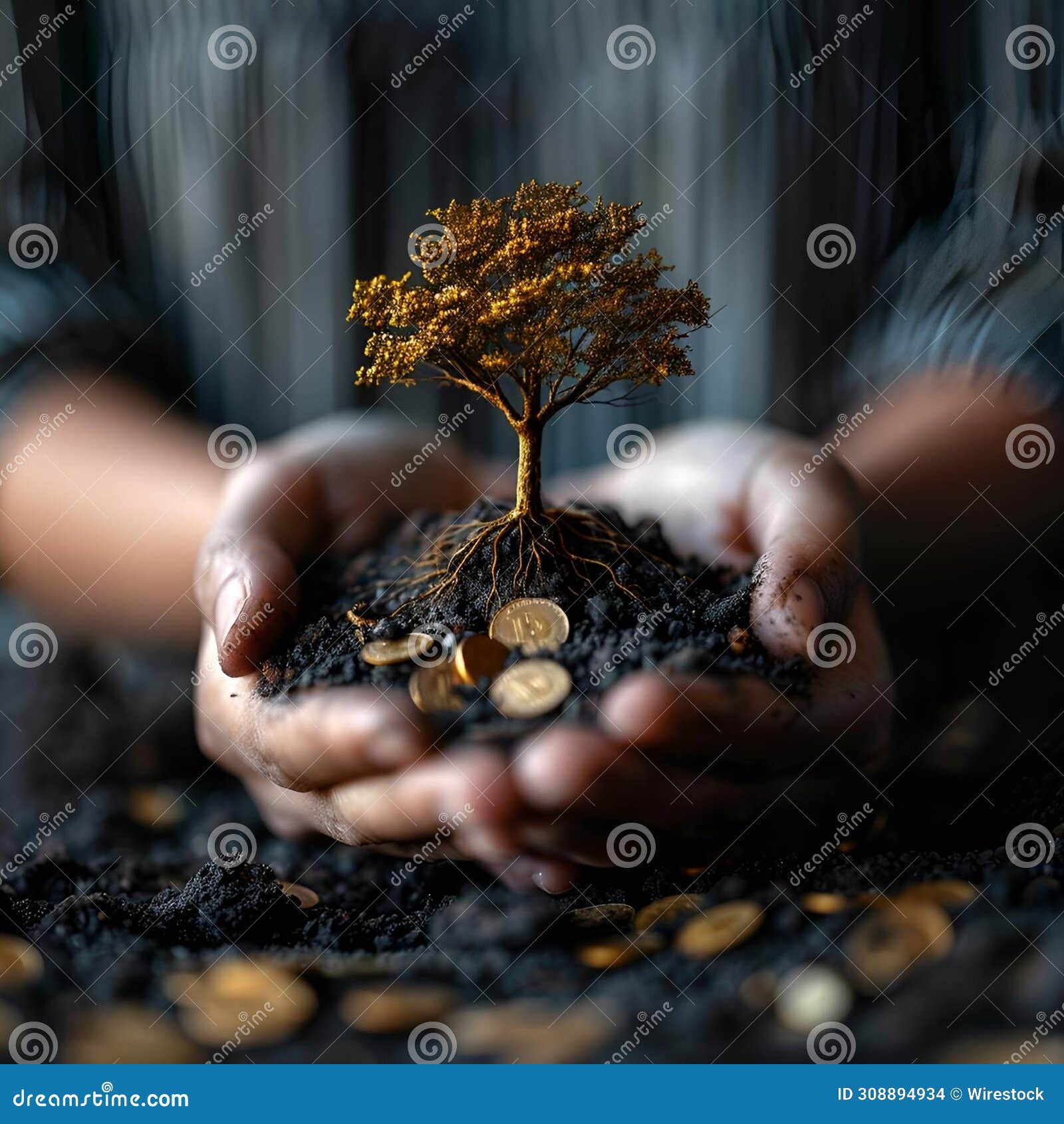 AI-generated Illustration of Hand Coin Tree the Tree Grows on the Pile ...