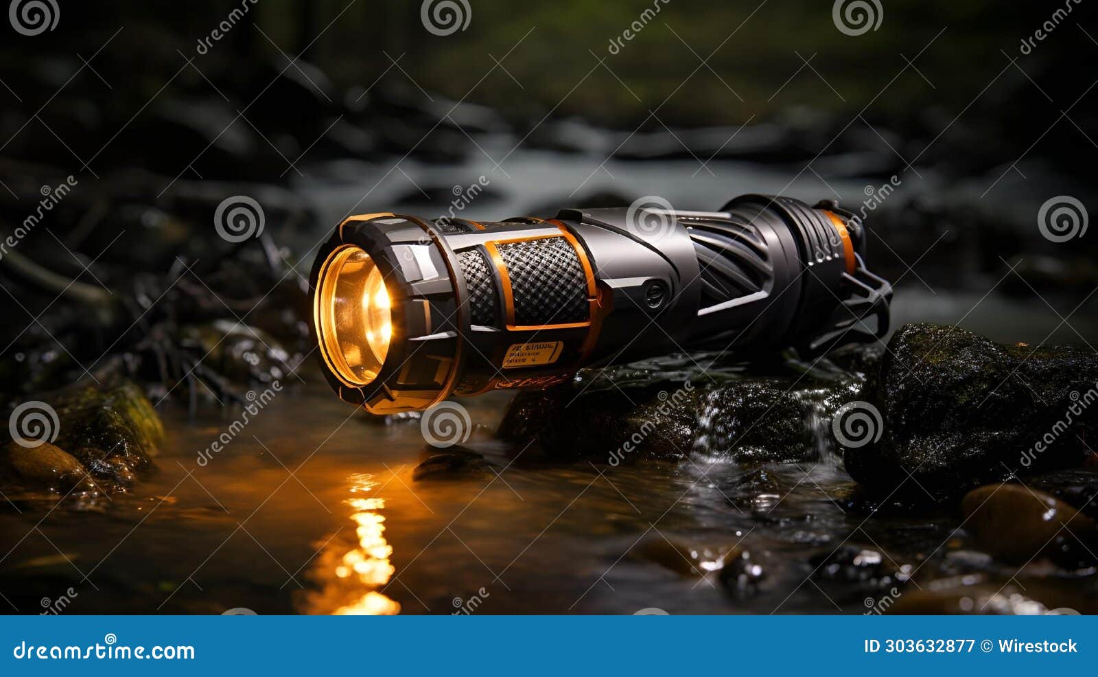 The Torch with a Flashlight in it Lit Up on the Ground Stock ...