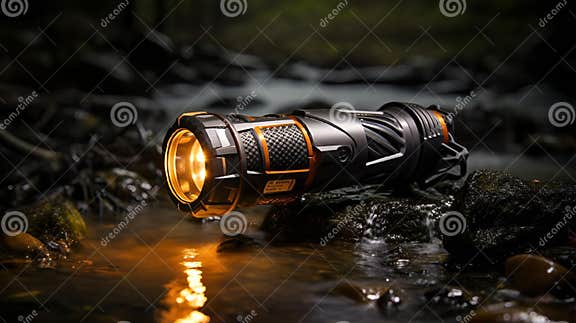 The Torch with a Flashlight in it Lit Up on the Ground Stock ...
