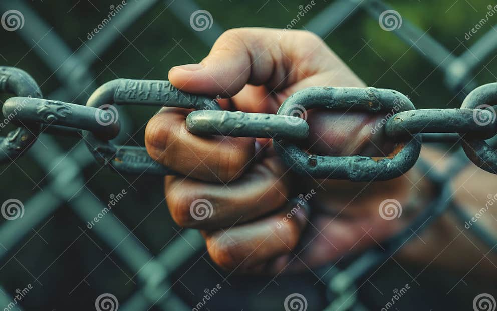 Hands Holding Chains As they Pull a Chain Link Together with Other ...