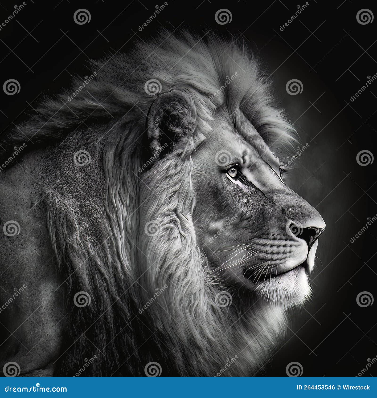 AI Generated Illustration of a Head of a Lion in a Grayscale on an ...