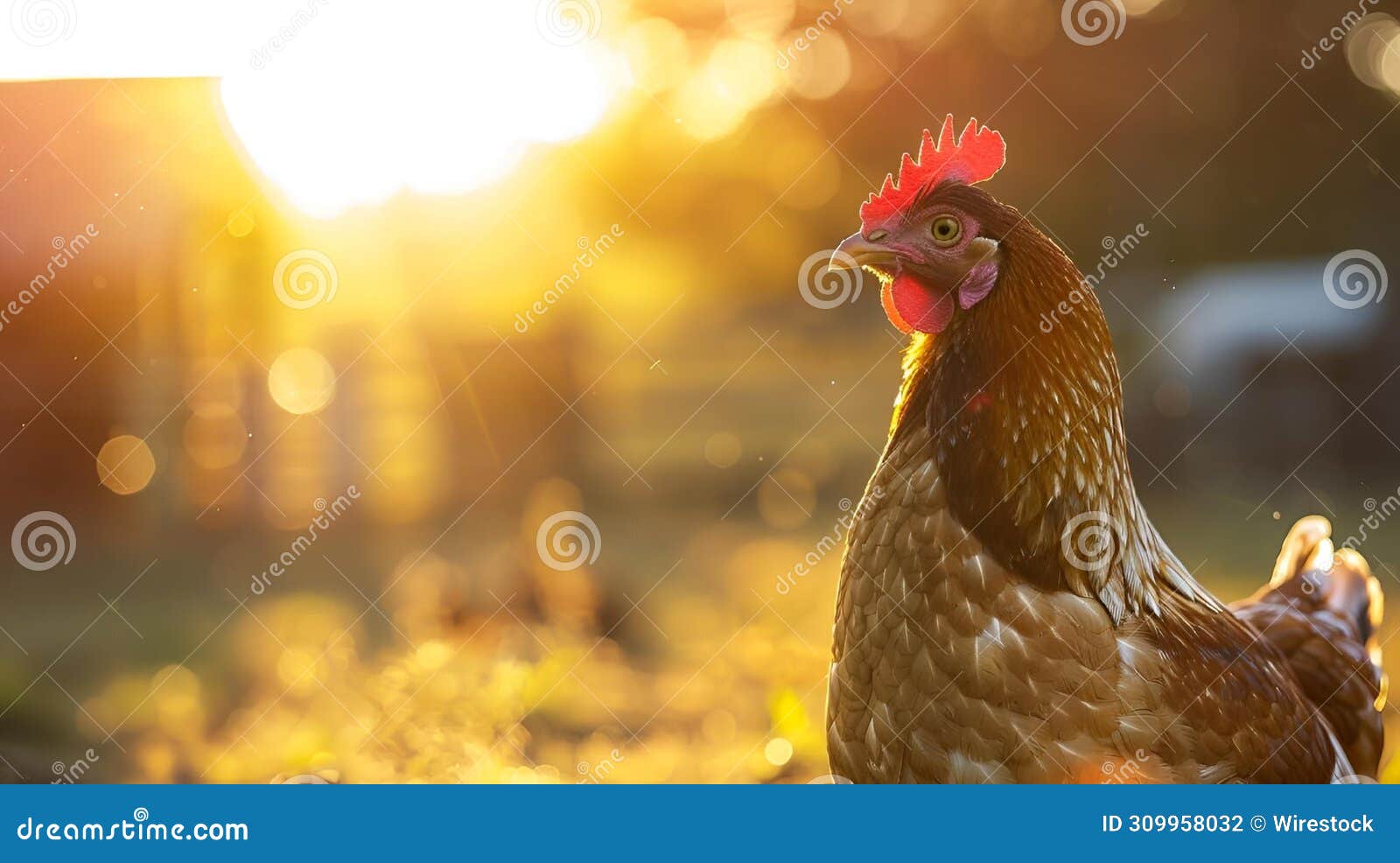 AI-generated Illustration of Hen in a Field with a Sunset Backdrop ...
