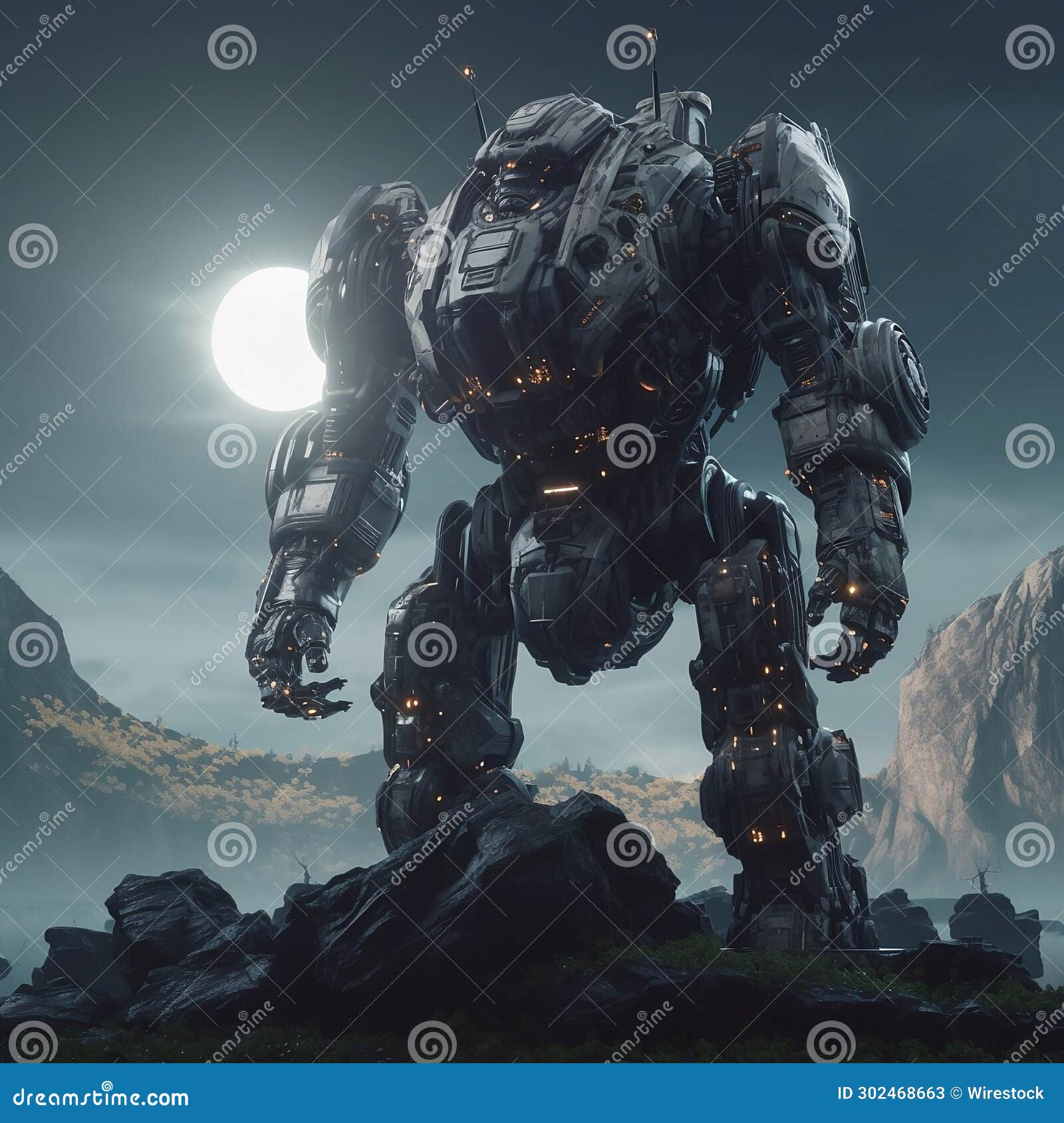 AI Generated Illustration of a High-tech Robotic Construct Towering ...