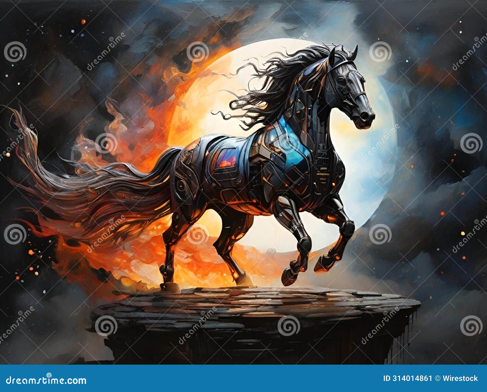 AI Generated Illustration of a Horse Leaping Over Cliff in Moonlit Sky ...