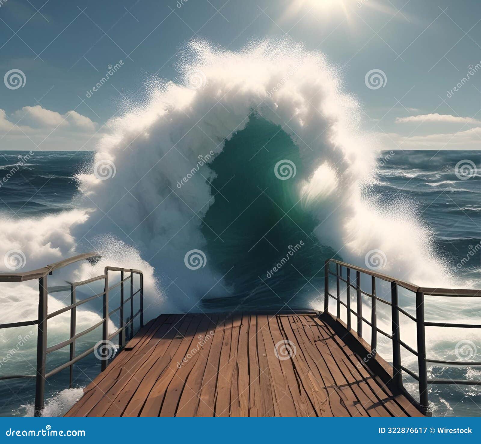 AI Generated Illustration of a Huge Wave Hits Dock Stock Illustration ...