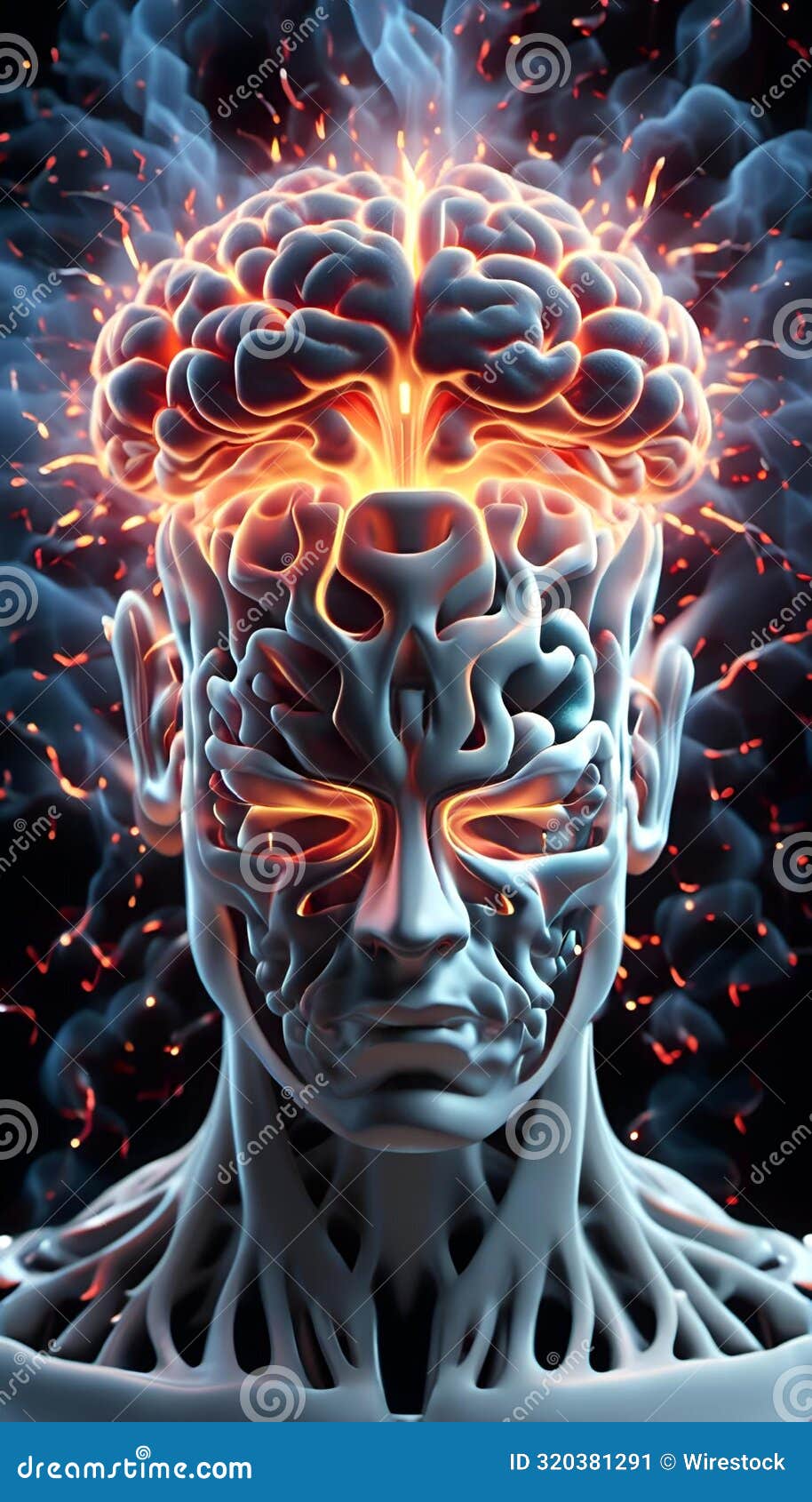 AI-generated Illustration of a Human Brain Bursting Out of a Head in a ...