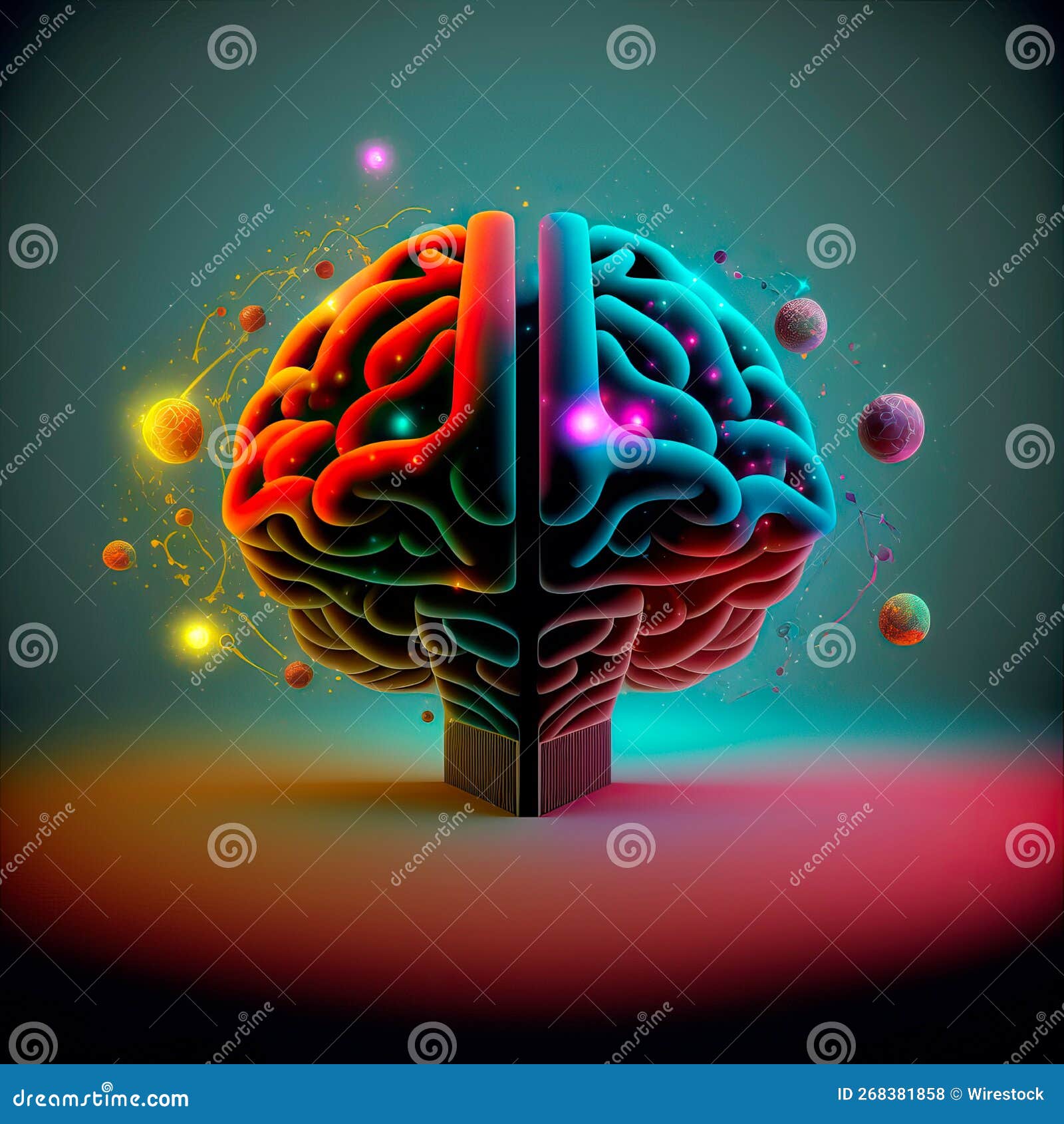 AI Generated Illustration of a Human Brain Surrounded with Lights Stock ...