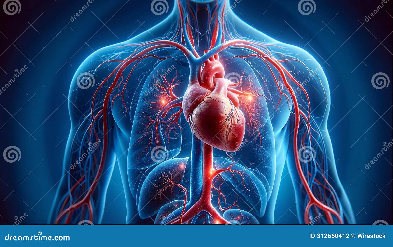 Human Cardiovascular System, Highlighting Major Arteries And Veins In ...