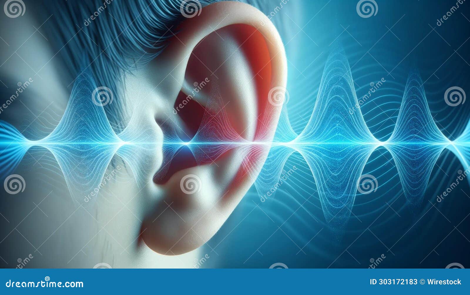 AI Generated Illustration of a Human Ear Featuring a Complex Electronic ...