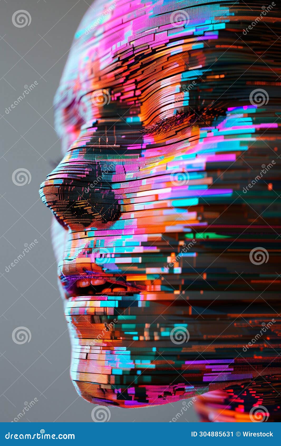 AI Generated Illustration of a Human Face Seen through a Vibrant Array ...
