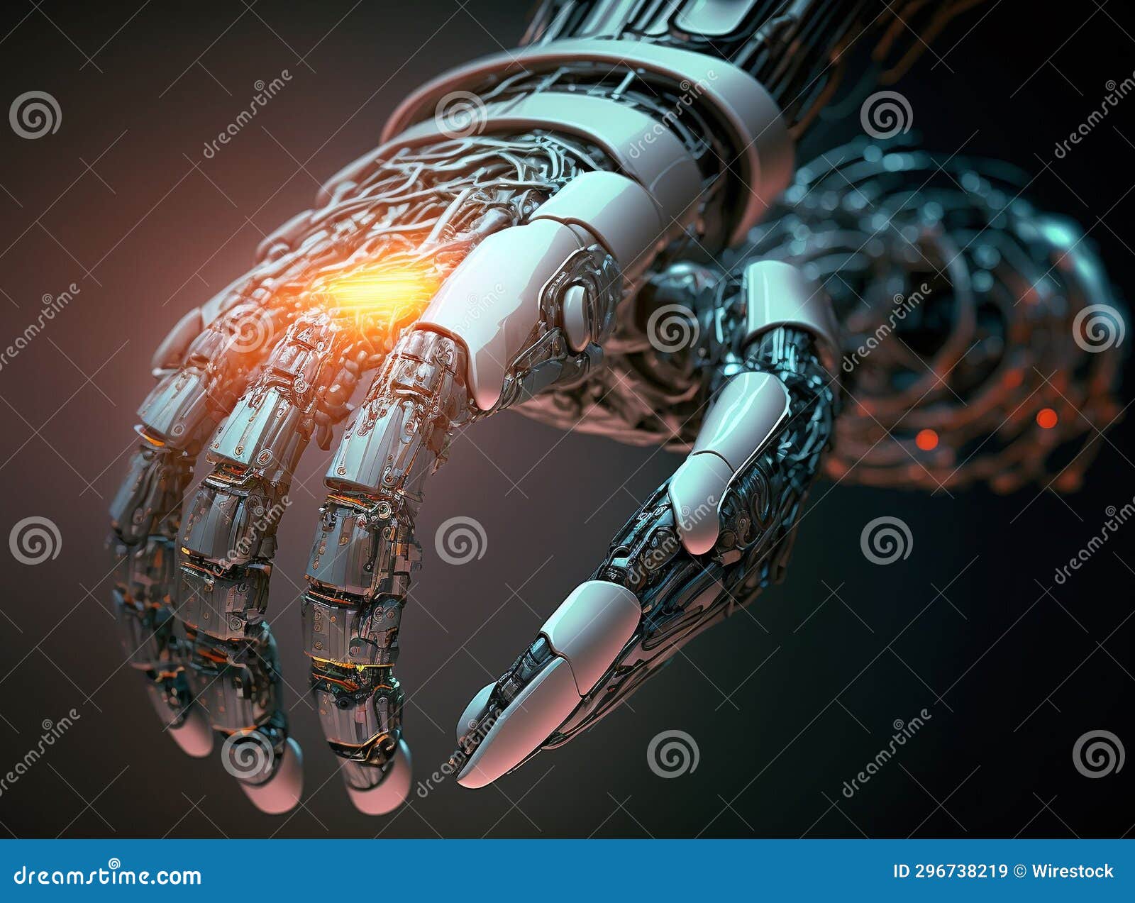AI Generated Illustration of a Human Hand with Robotic Arm Augmented ...