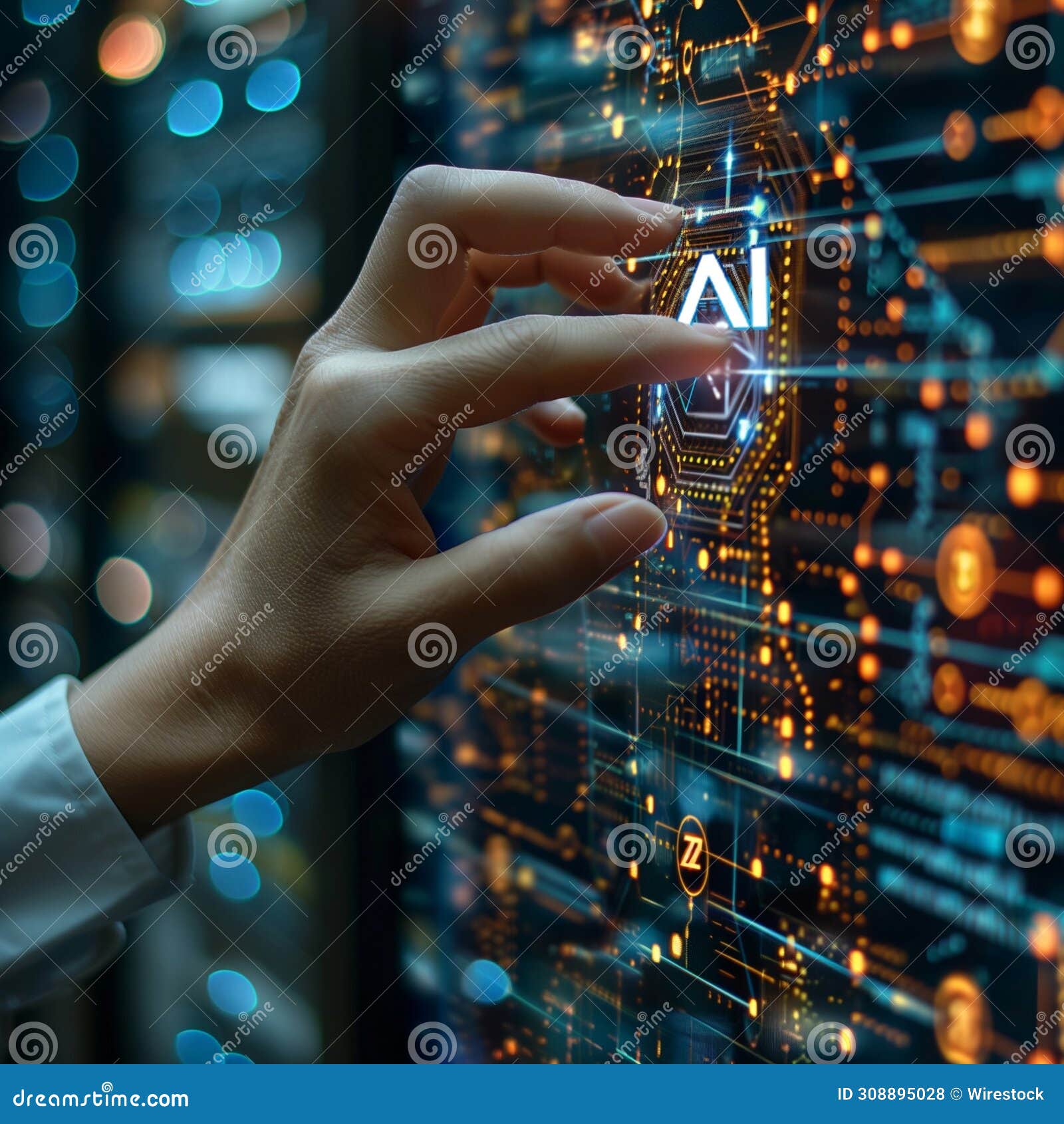 AI-generated Illustration of a Human Hand Teaching Screen Stock ...