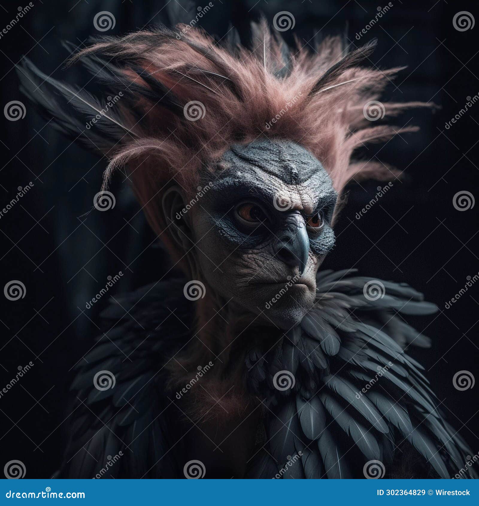 AI Generated Illustration of a Humanoid Scary Bird with Feathers on the ...