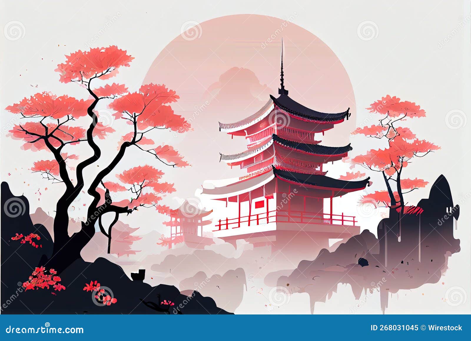 AI Generated Illustration of Hyper-realistic Japanese Temple on White ...