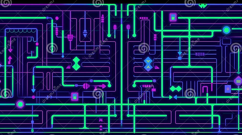 AI Generated Illustration of an Illuminated Circuit Board with Multi ...