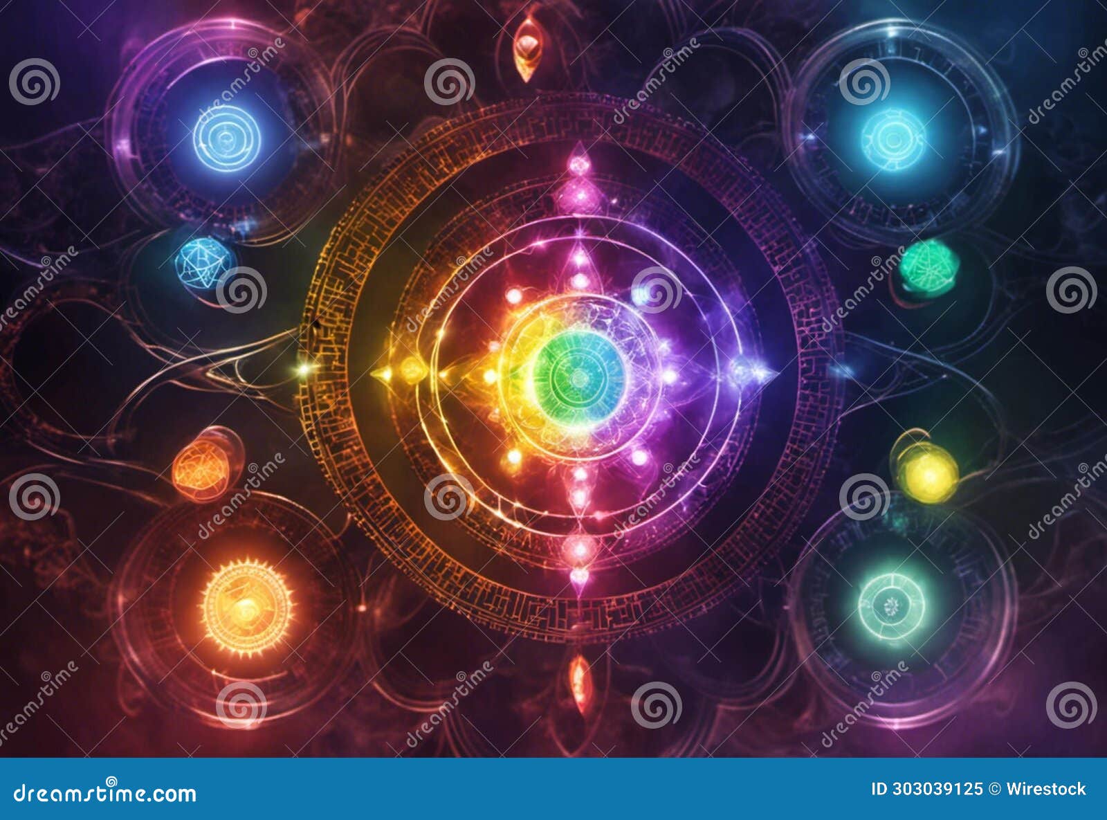 AI Generated Illustration of Illuminated Colorful Circles, Representing ...