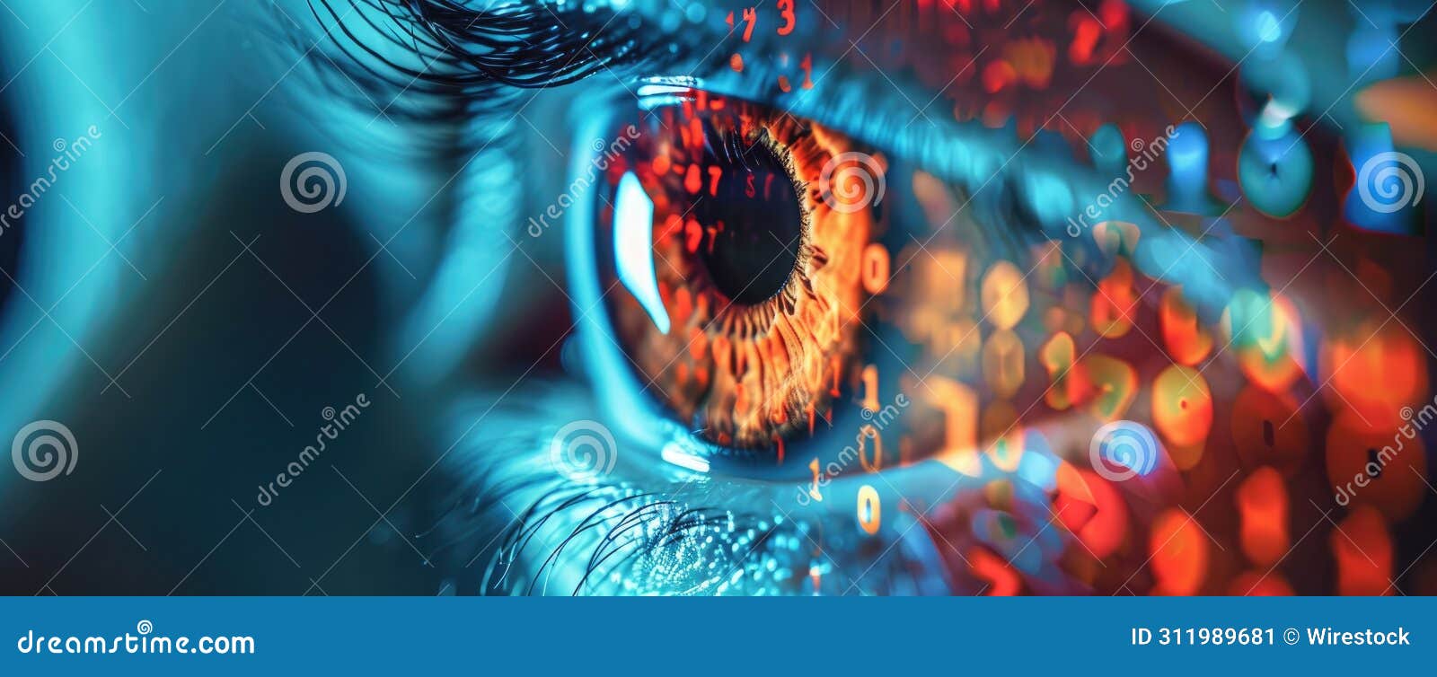 AI-generated Illustration of an Illuminated Human Eye with Binary ...