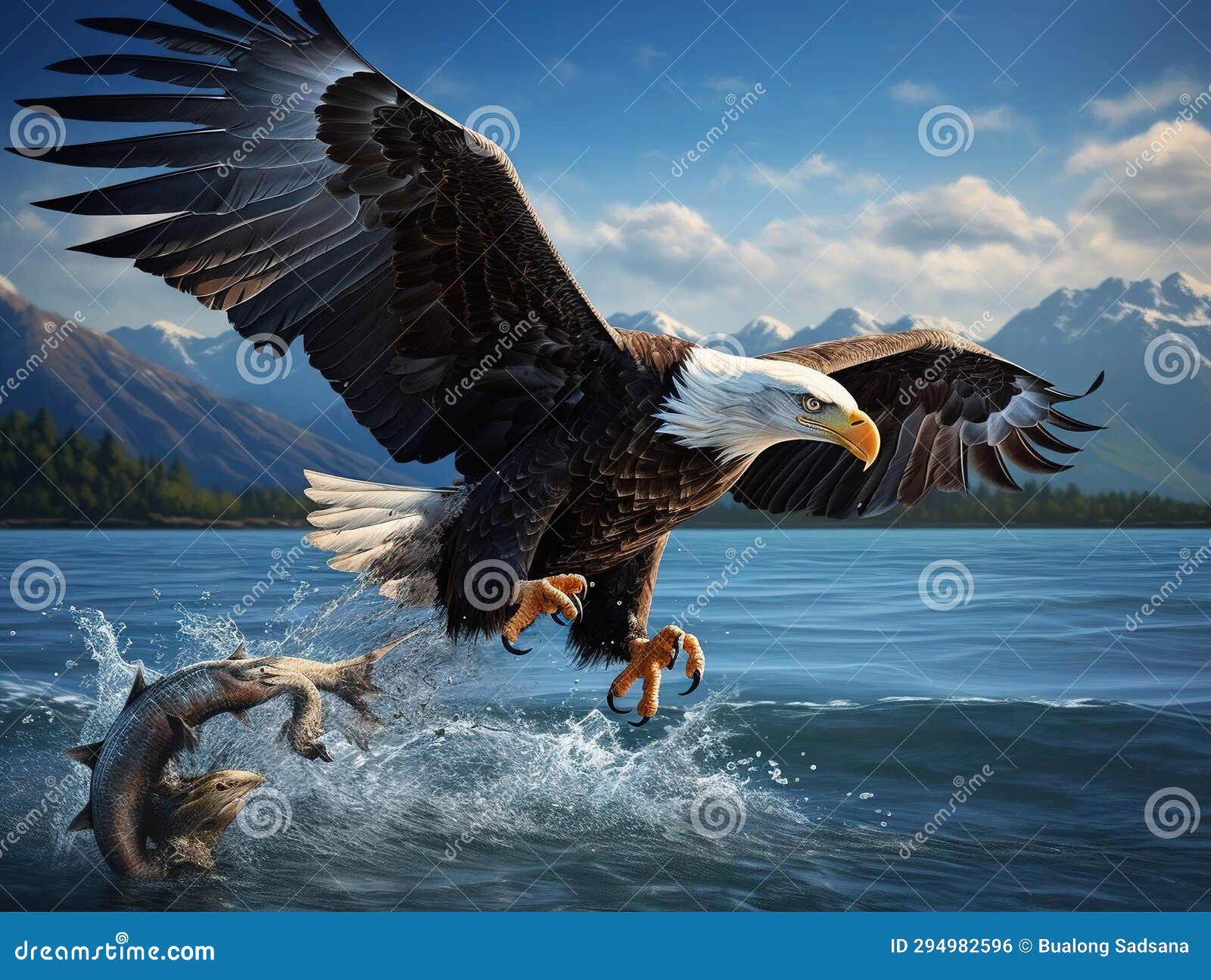 Eagle catching fish stock illustration. Illustration of states - 294982596
