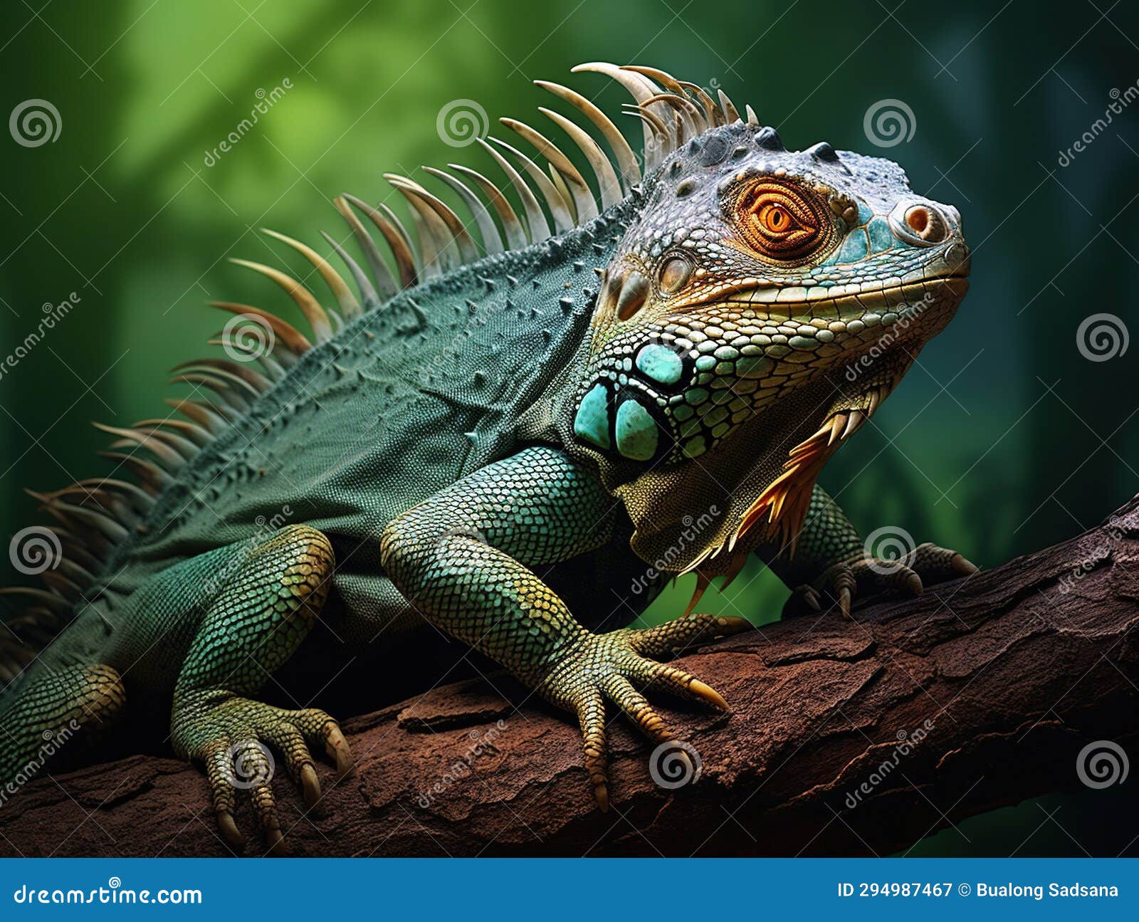 Iguana on a tree stock illustration. Illustration of bright - 294987467