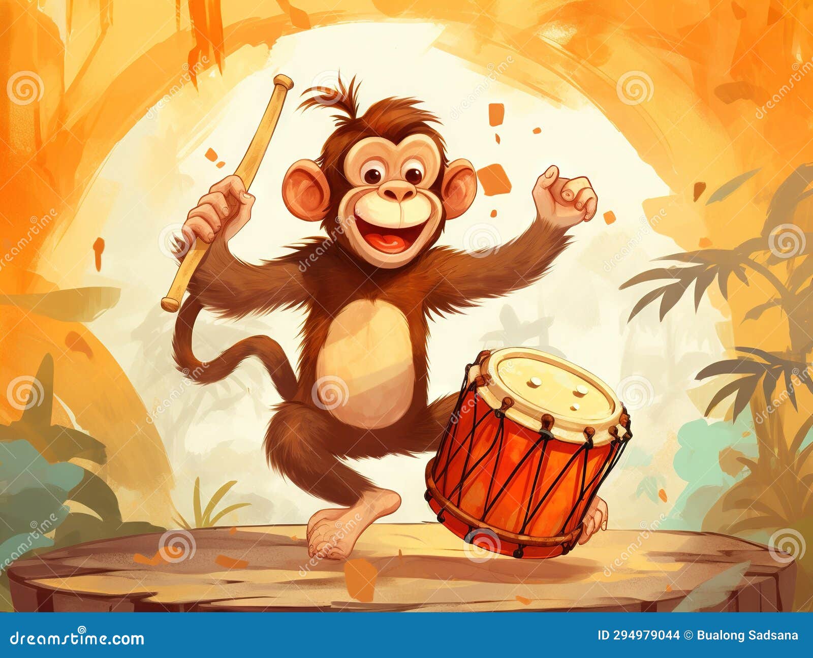 Monkey with drum stock illustration. Illustration of tropical - 294979044