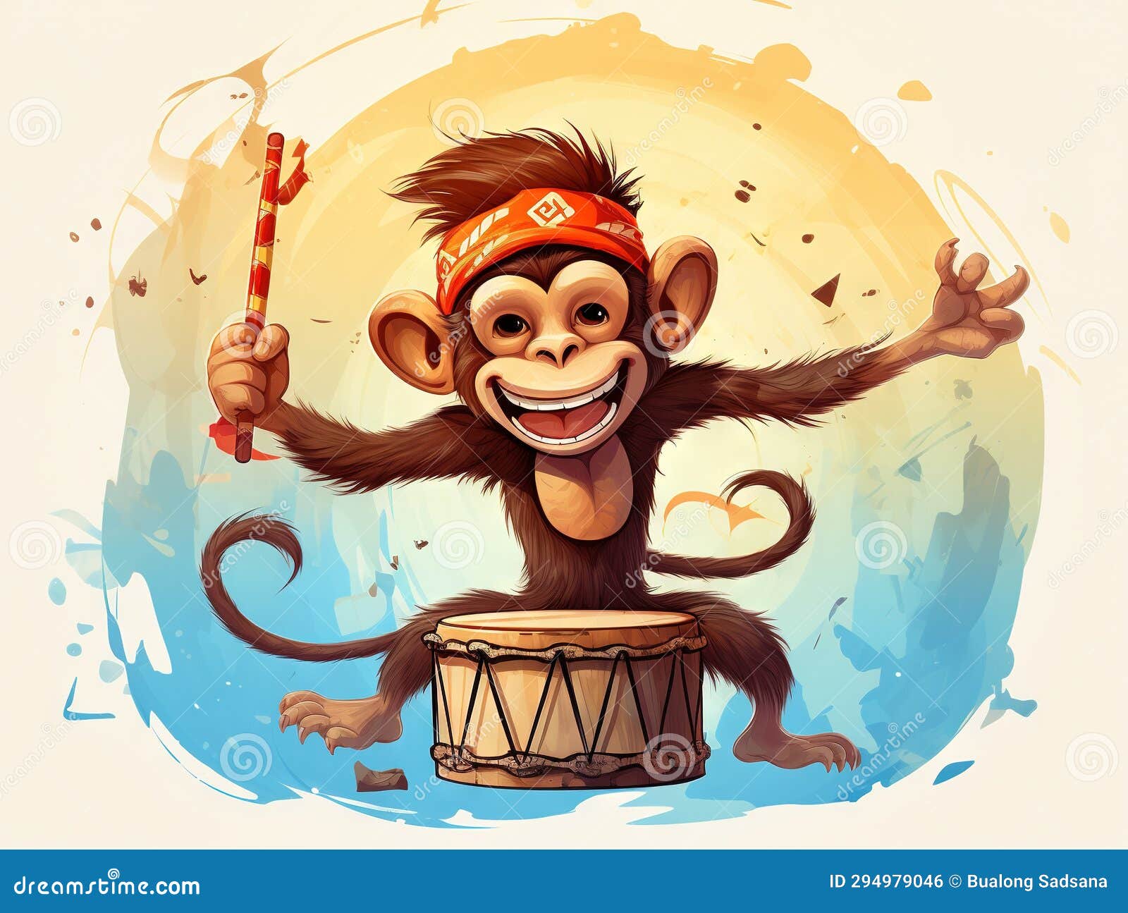Monkey with drum stock illustration. Illustration of nature - 294979046