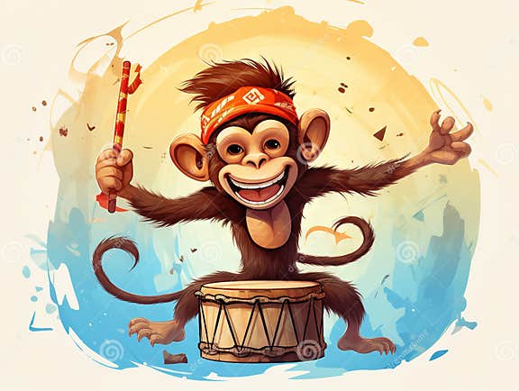 Monkey with drum stock illustration. Illustration of nature - 294979046