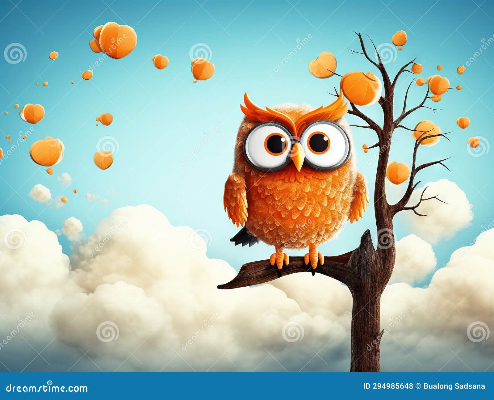 Owl with speech bubble stock illustration. Illustration of orange ...