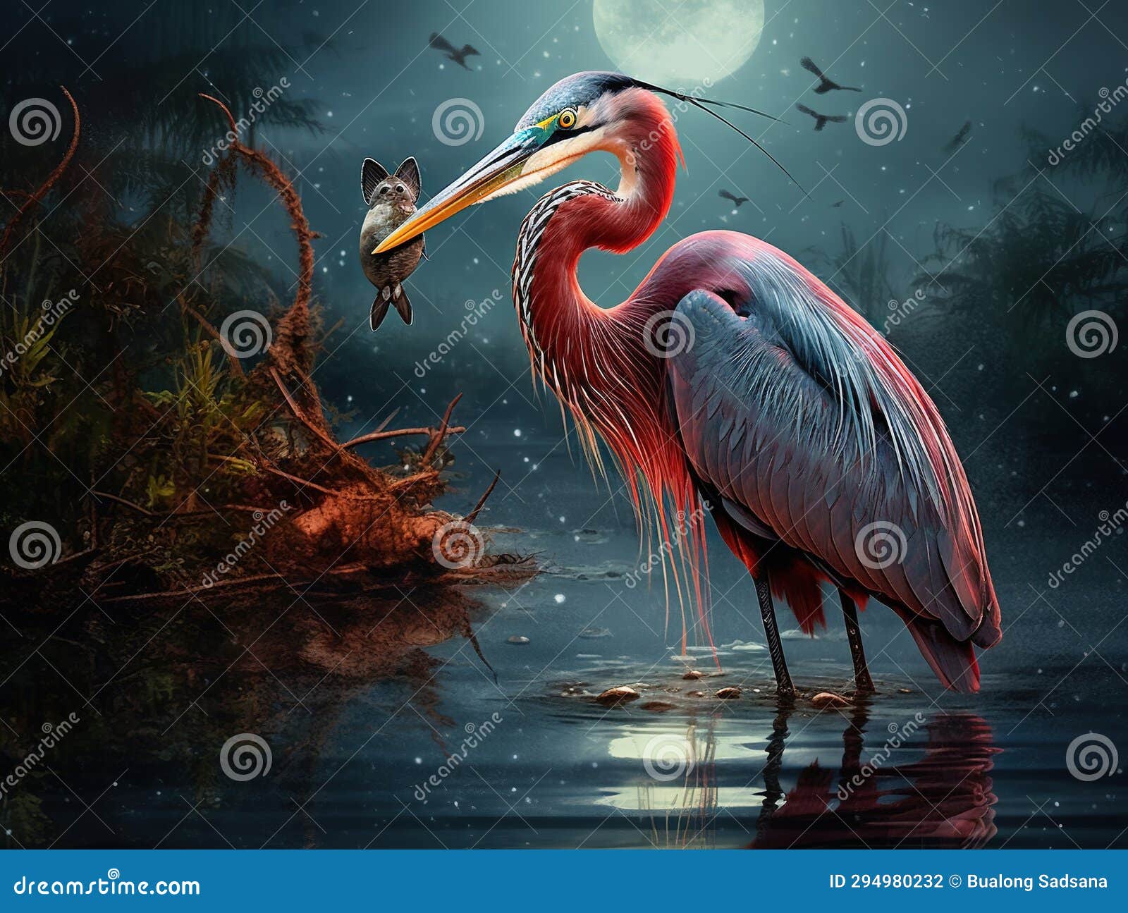 Red heron stock illustration. Illustration of bird, animal - 294980232