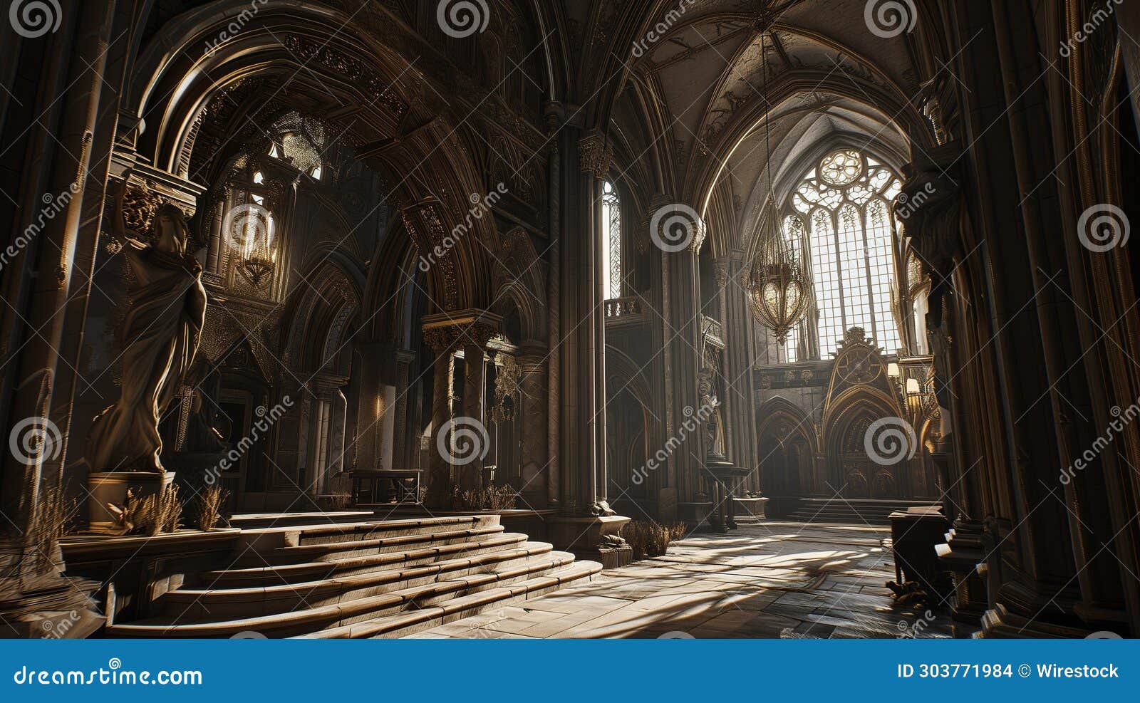 Inside a Building with Many Pillars and Windows in the Sunlight Stock ...