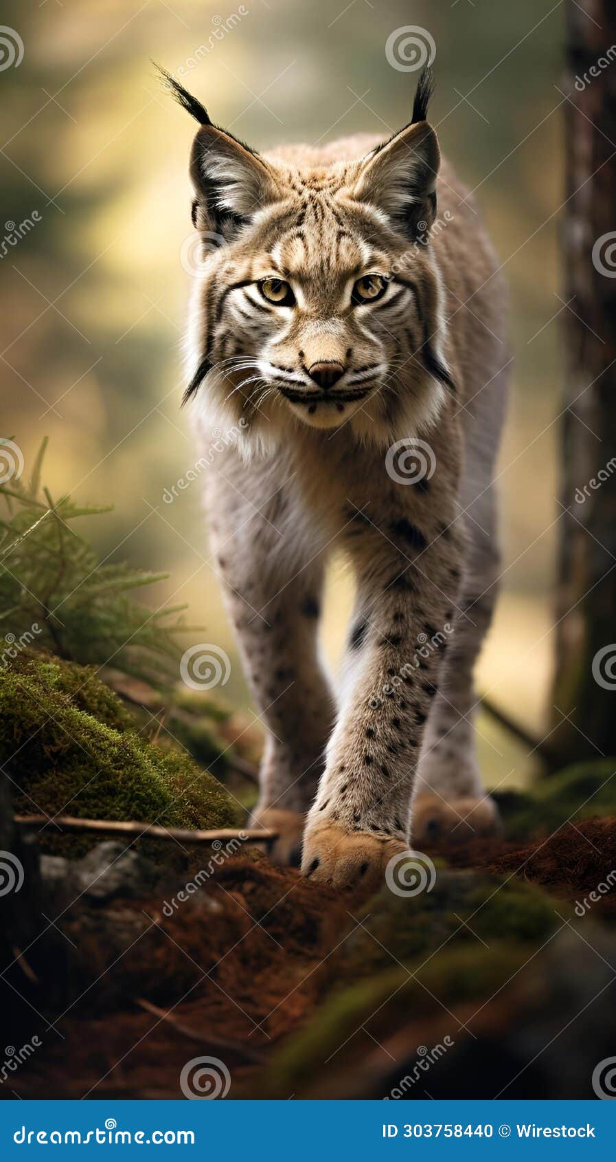 An Image of a Lynx Walking in the Woods for Sale Stock Illustration ...