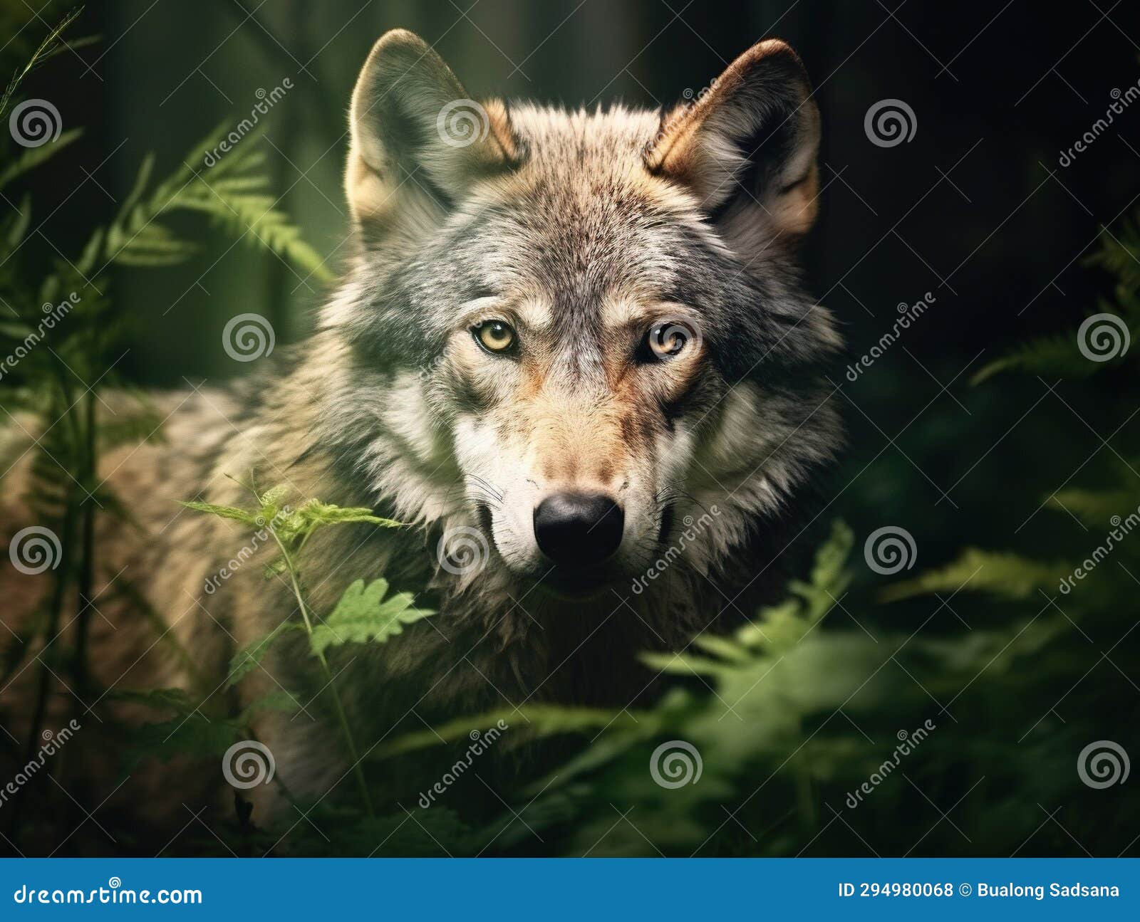 Wolf in a forest stock illustration. Illustration of grass - 294980068