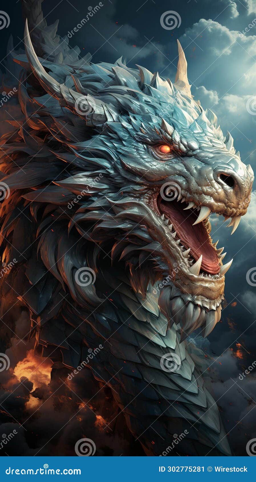 AI Generated Illustration of an Intimidating Ice Dragon with Large ...